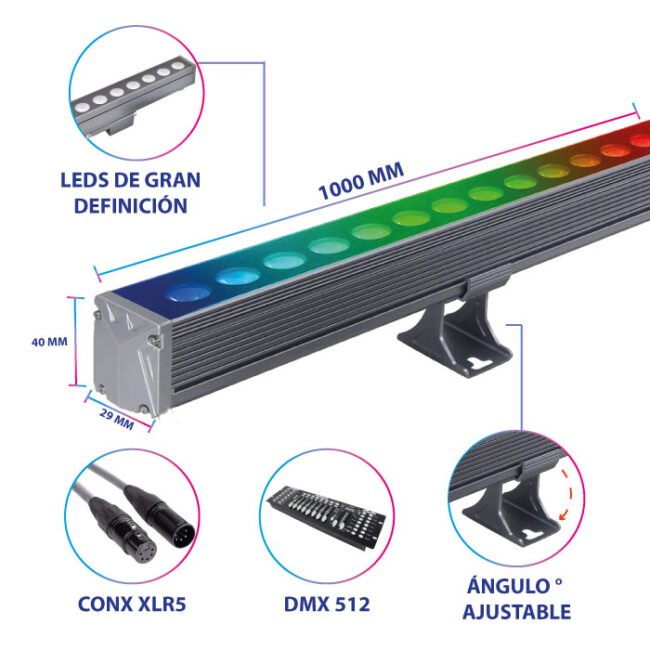 Luminario Baño de Pared Wall Washer LED RGB | Compatible DMX